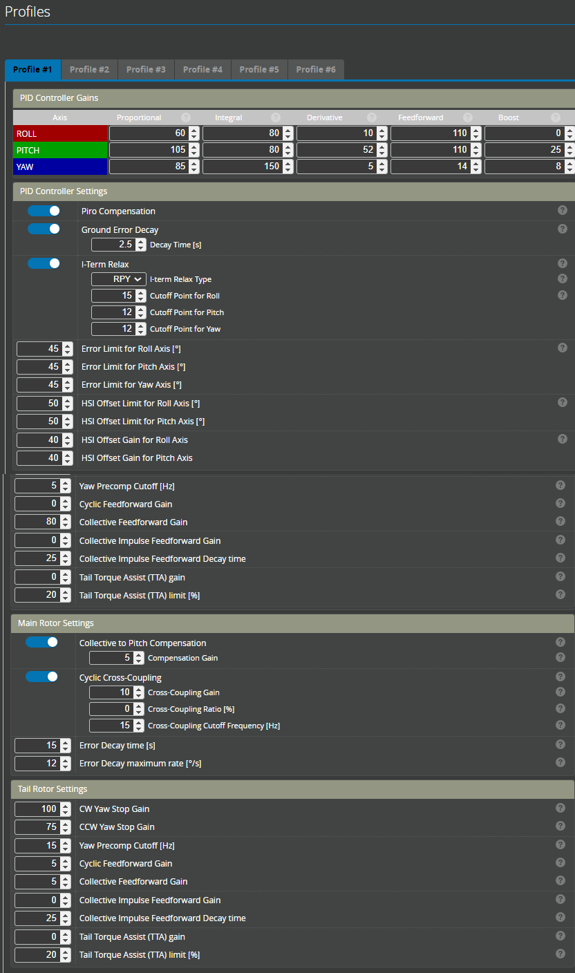 Tuning examples and presets | Rotorflight