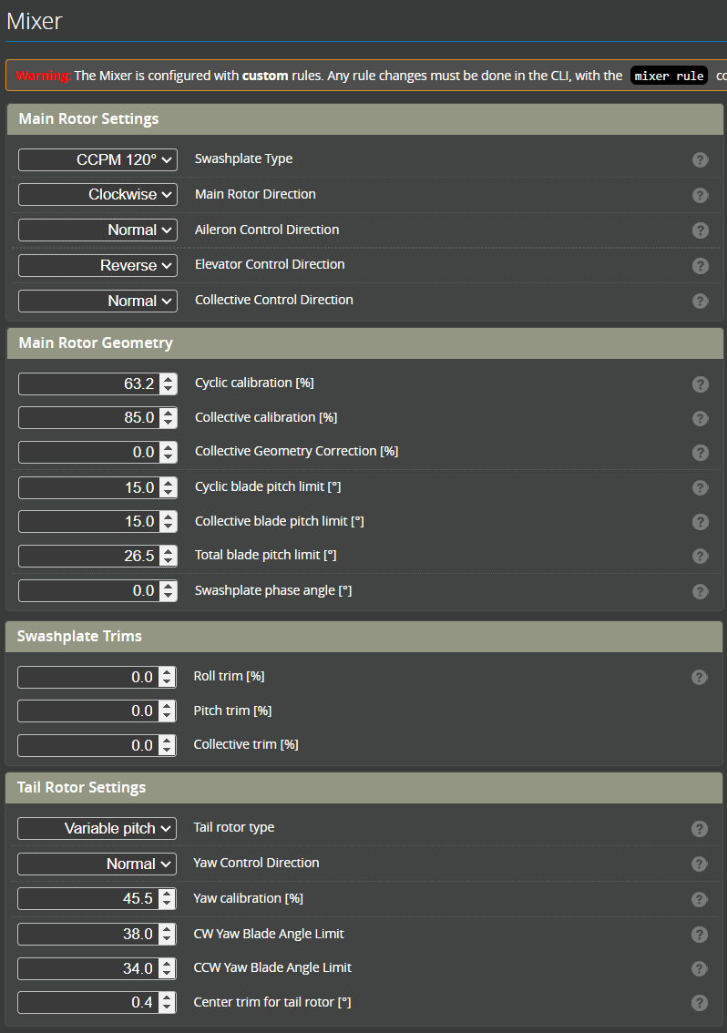 Tuning examples and presets | Rotorflight